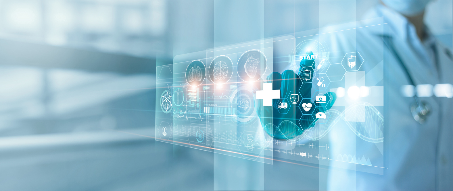 Medicine doctor touching and diagnose electronic medical record of ...